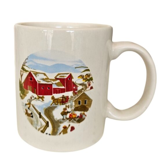 Dining | Vintage Ceramic Mug With Red Barn Winter Scene Design | Poshmark
